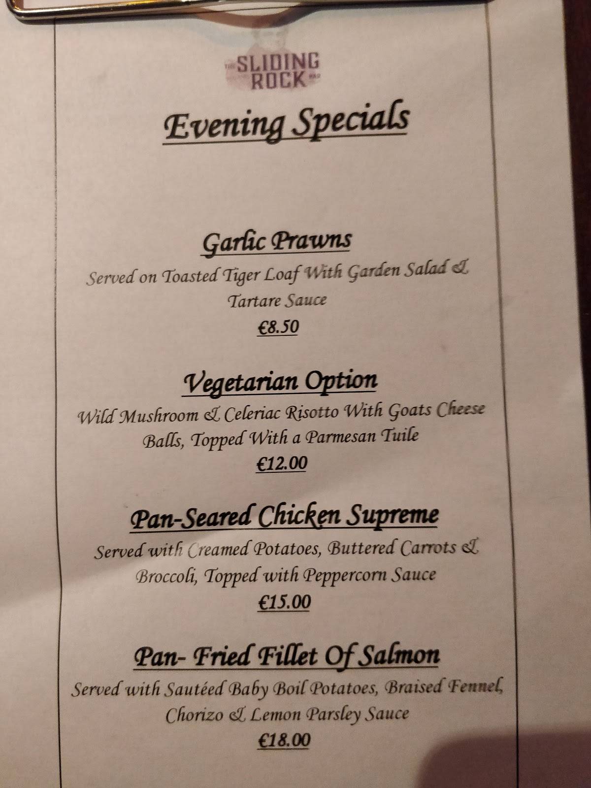 Menu at The Sliding Rock pub & bar, Galway