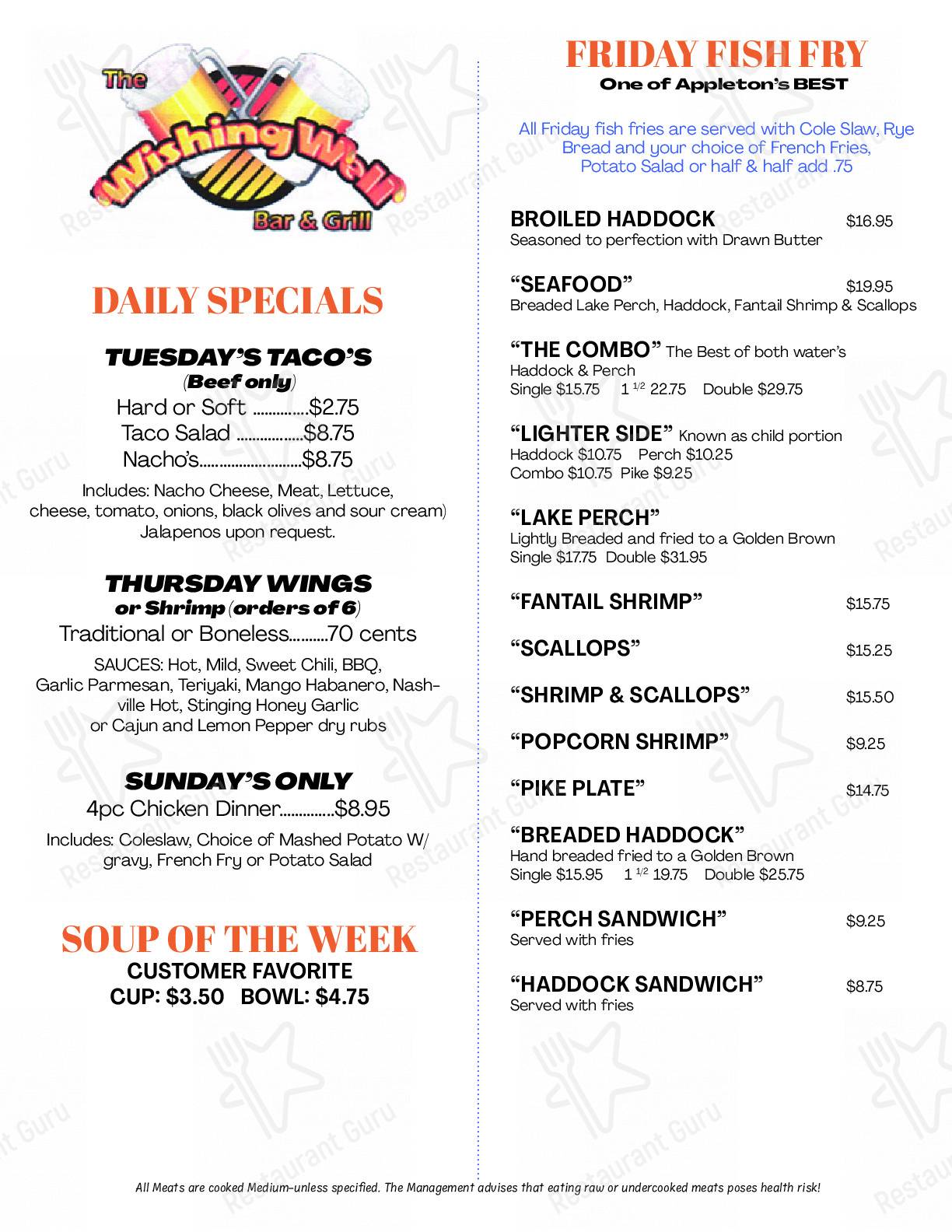 Menu at The Wishing Well Bar & Grill on A, USA