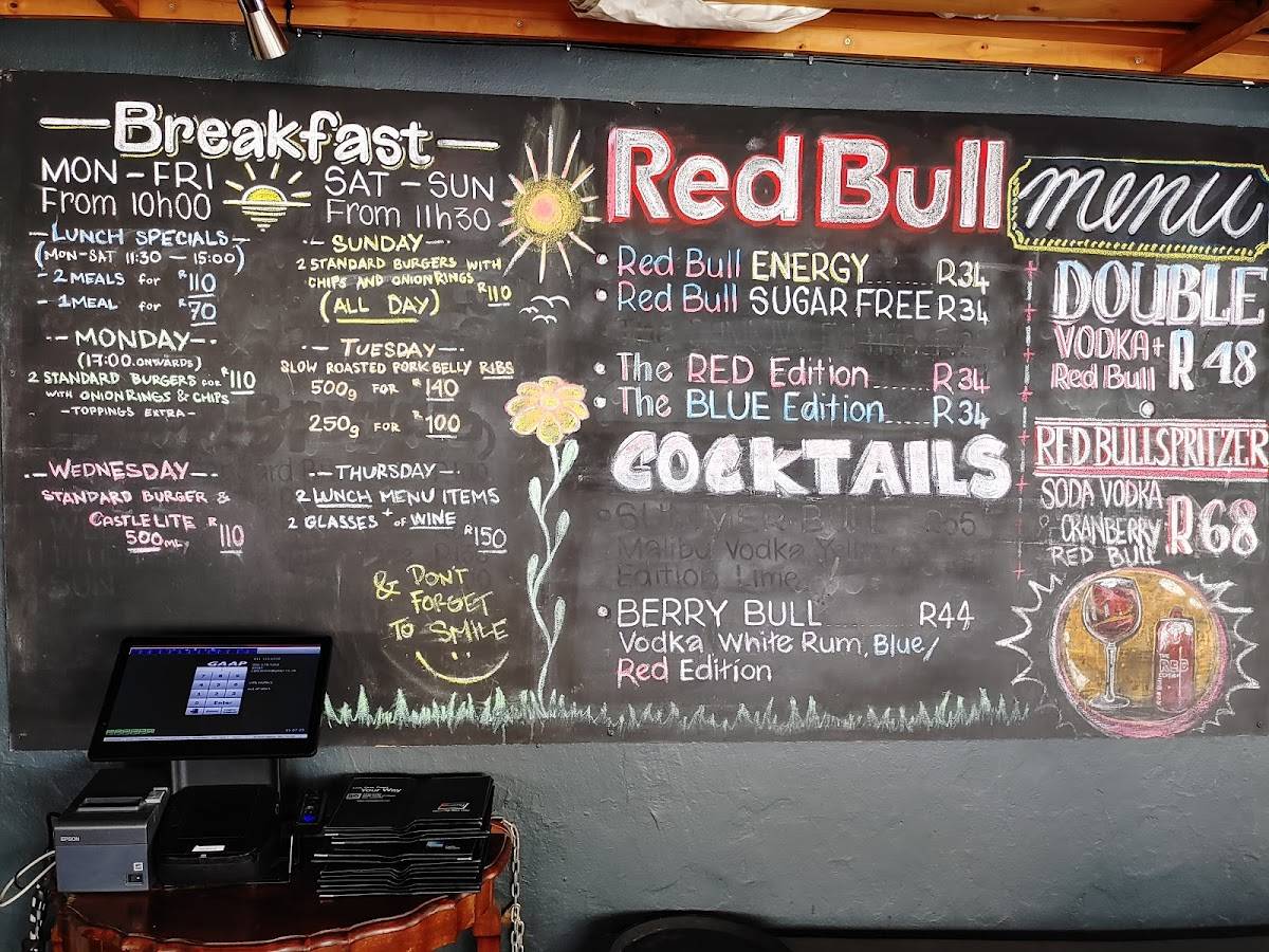 Menu at Van Hunks pub & bar, Cape Town