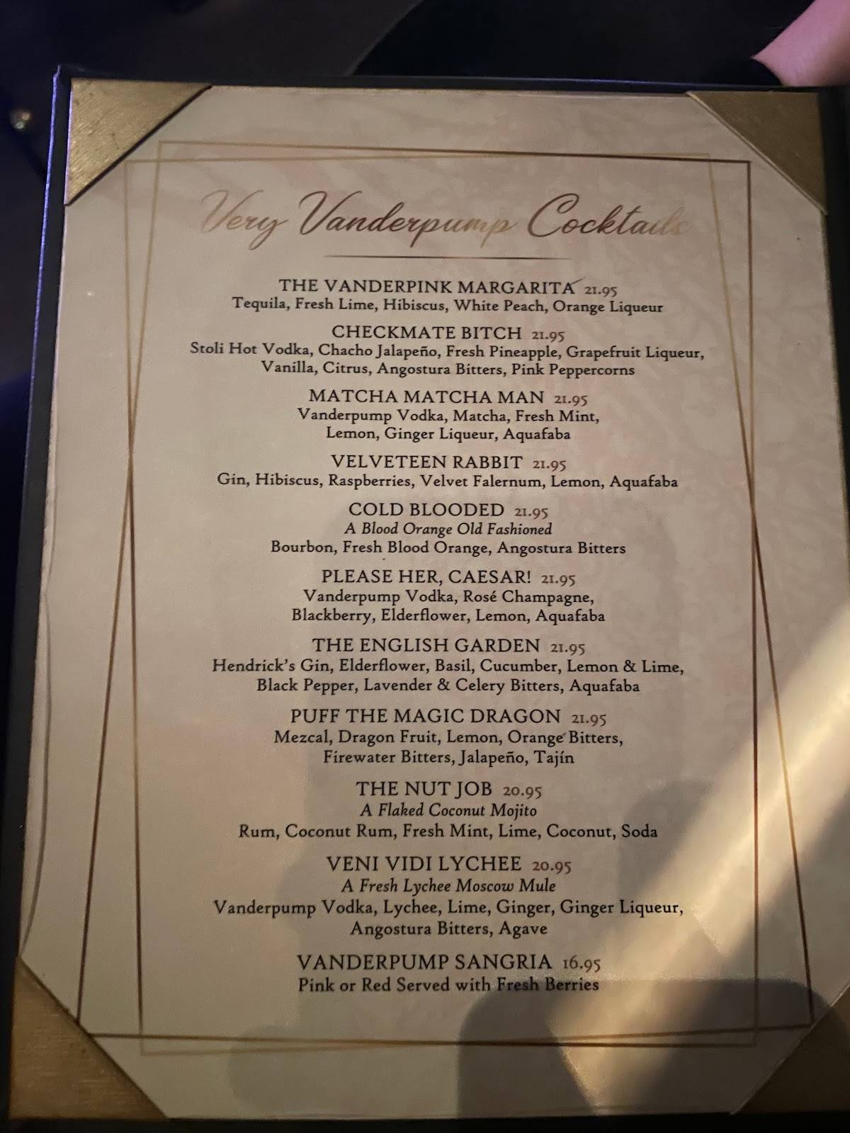 Menu at Vanderpump Cocktail Garden pub & bar, Las Vegas