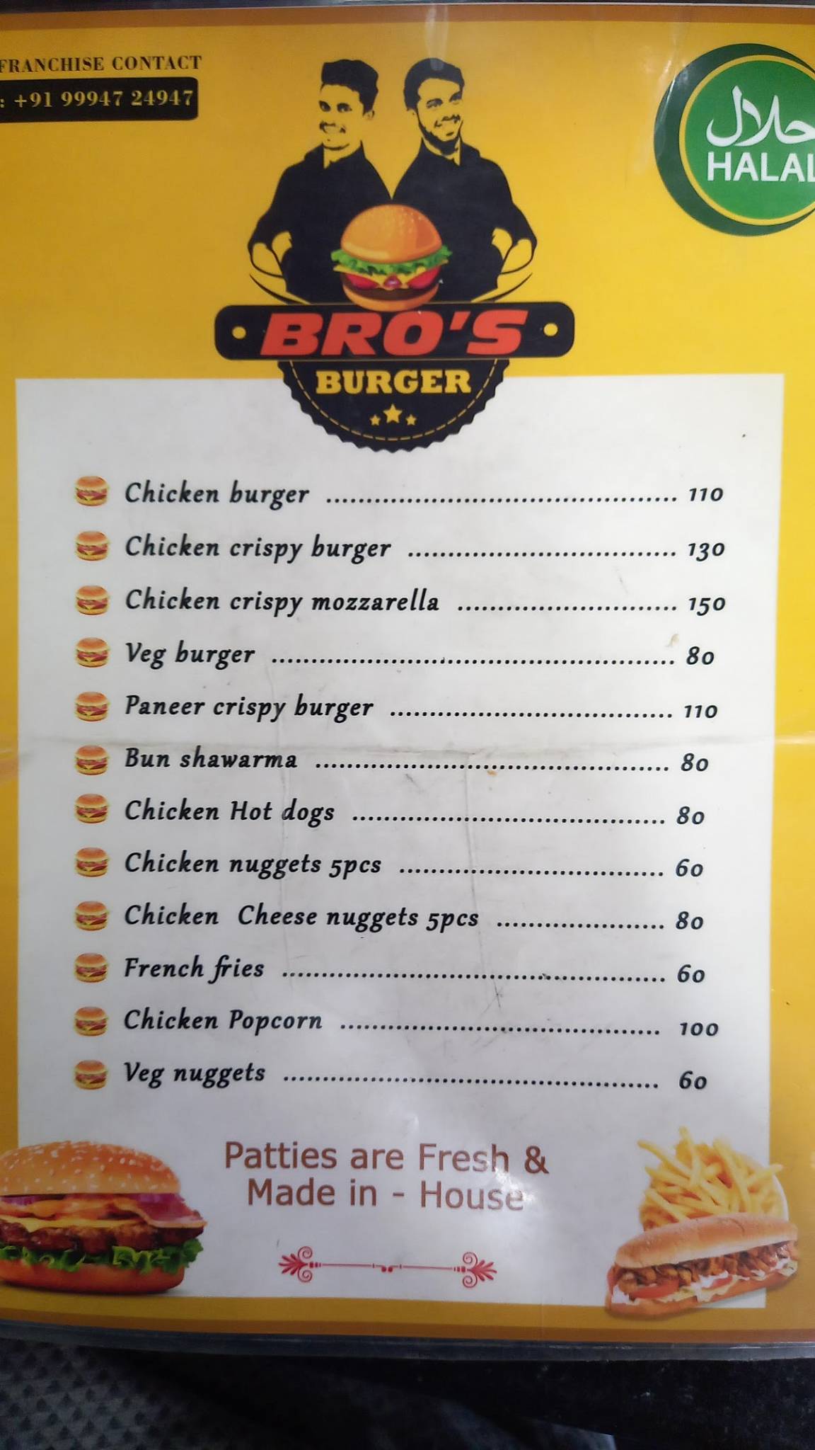 Menu at Bro's Burger Pondicherry, Puducherry