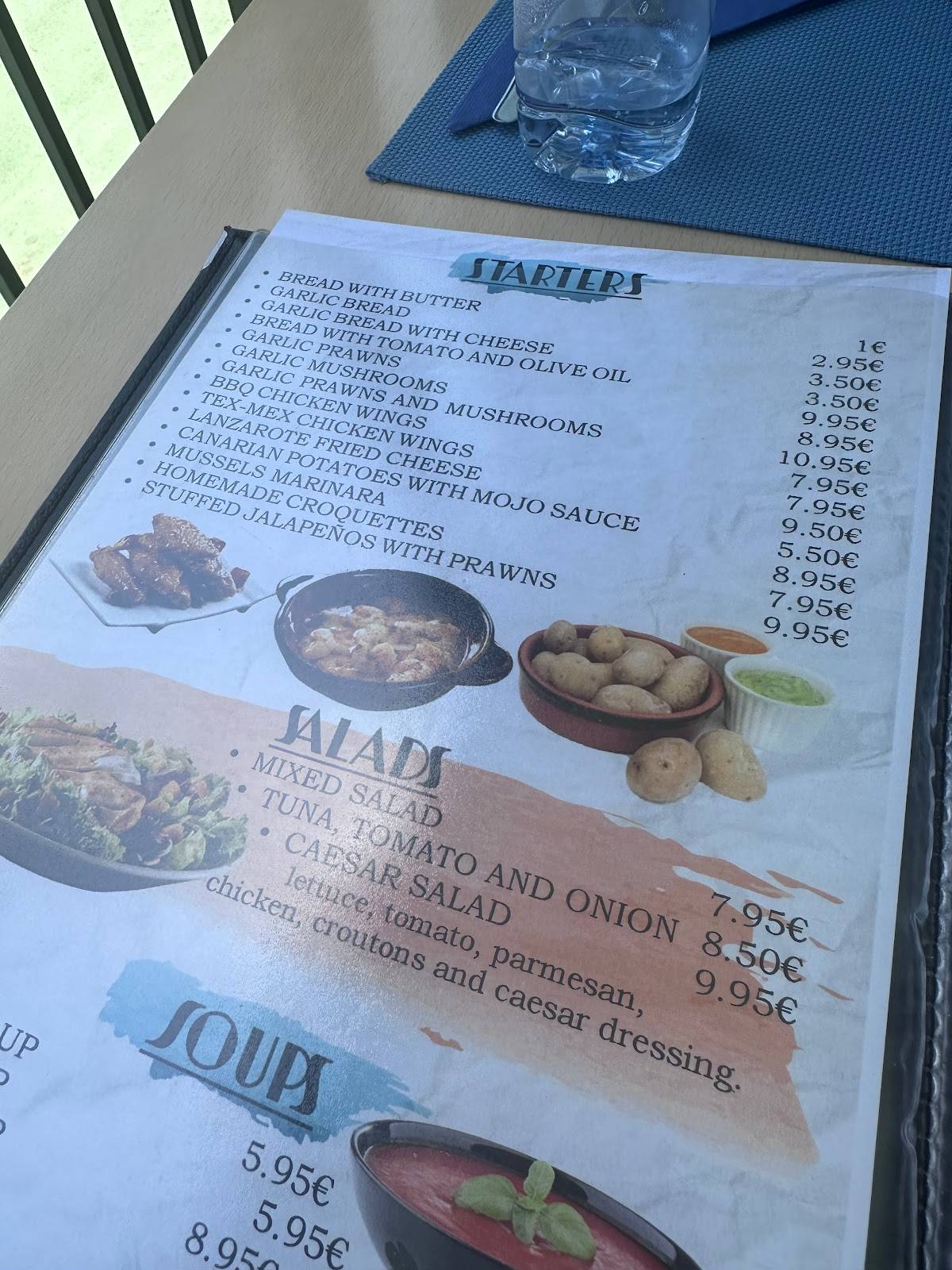 Menu at Luna restaurant, Puerto del Carmen, Av. de las Playas