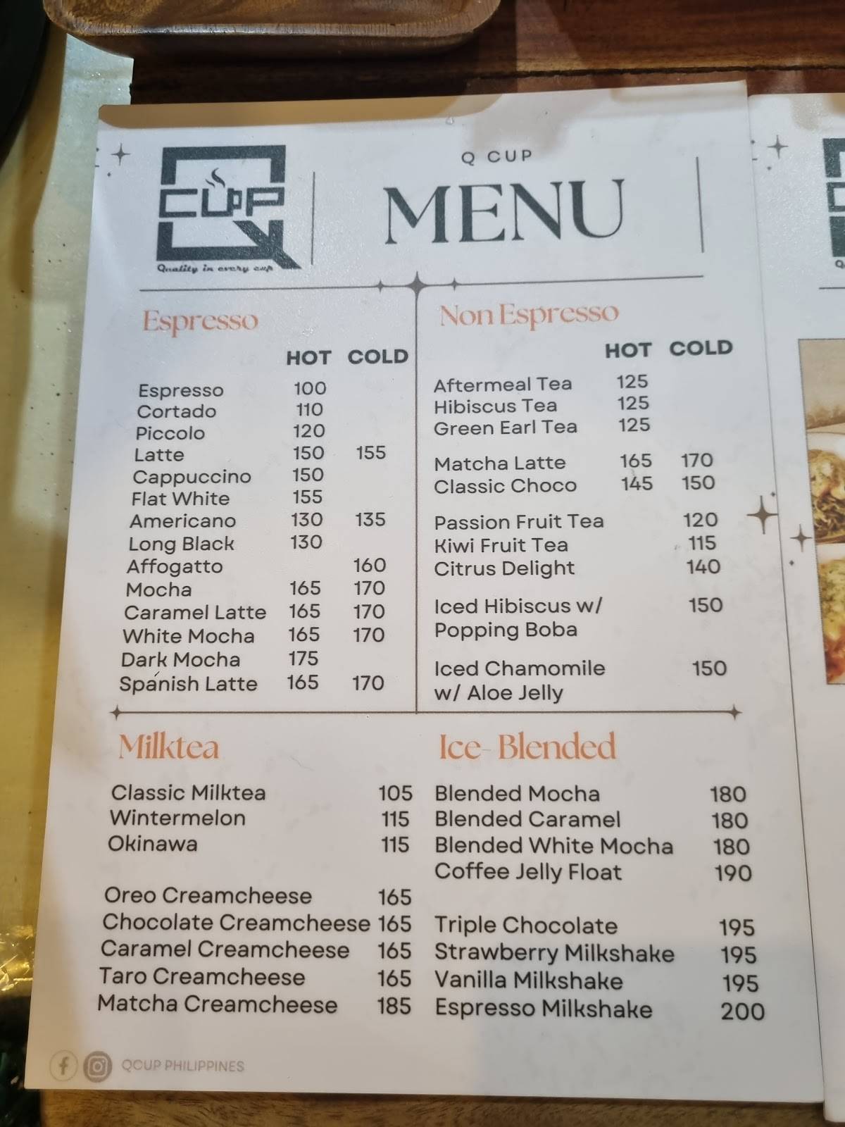 Menu at Q Cup Philippines restaurant, Quezon City, 17 West Ave