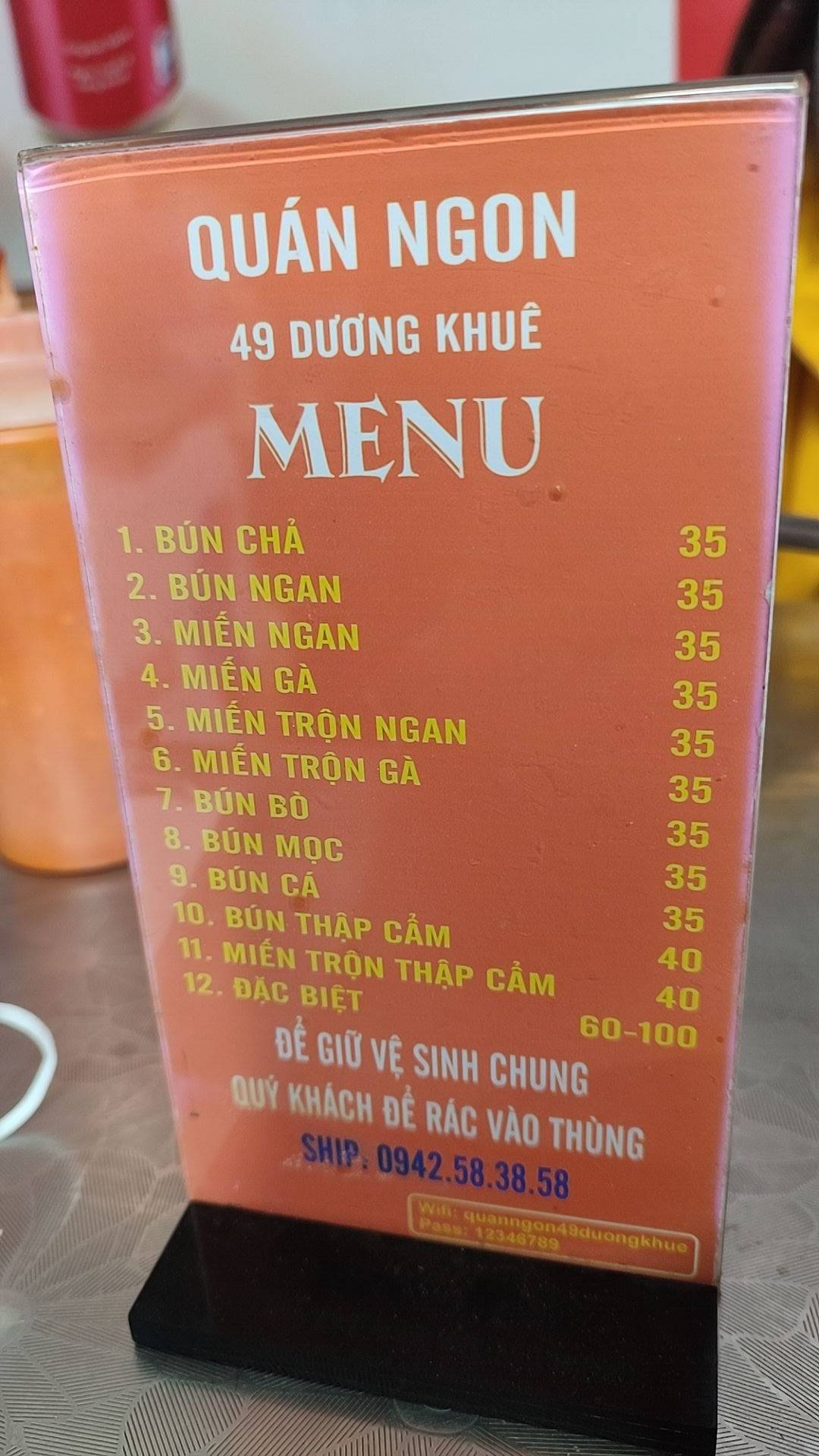 Menu at Quán Ngon 49 Dương Khuê restaurant, Hanoi