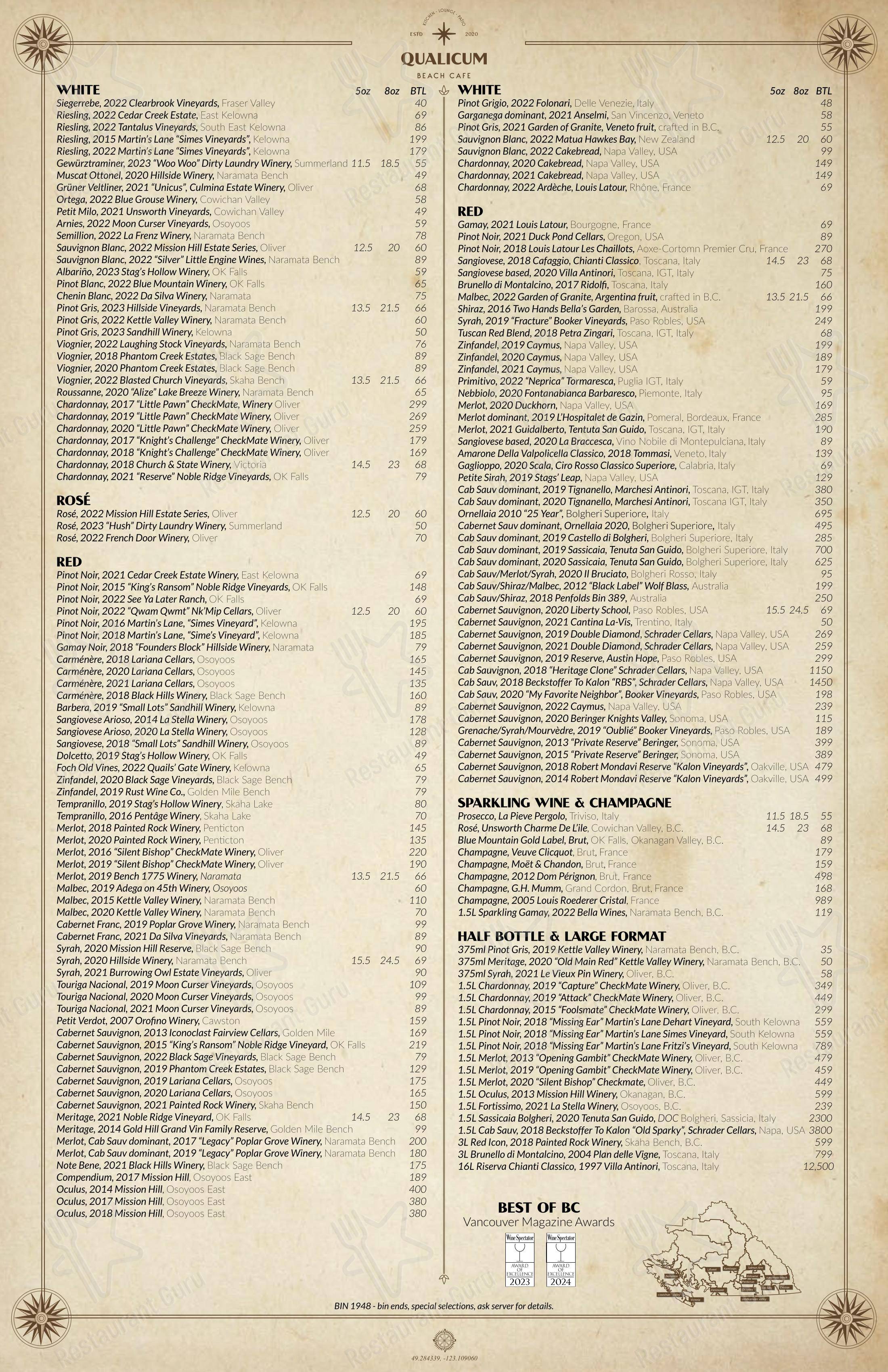 Menu at Qualicum Beach Inn cafe, Qualicum Beach, Island Hwy W
