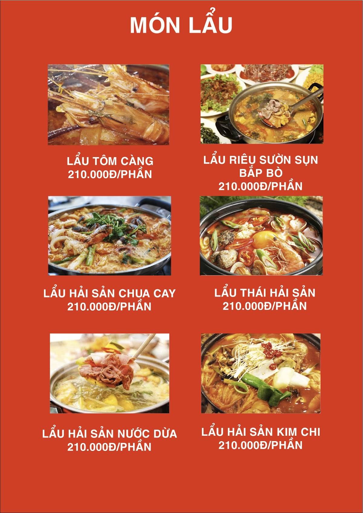 Menu at Quán Cua Hoa restaurant, Ho Chi Minh City
