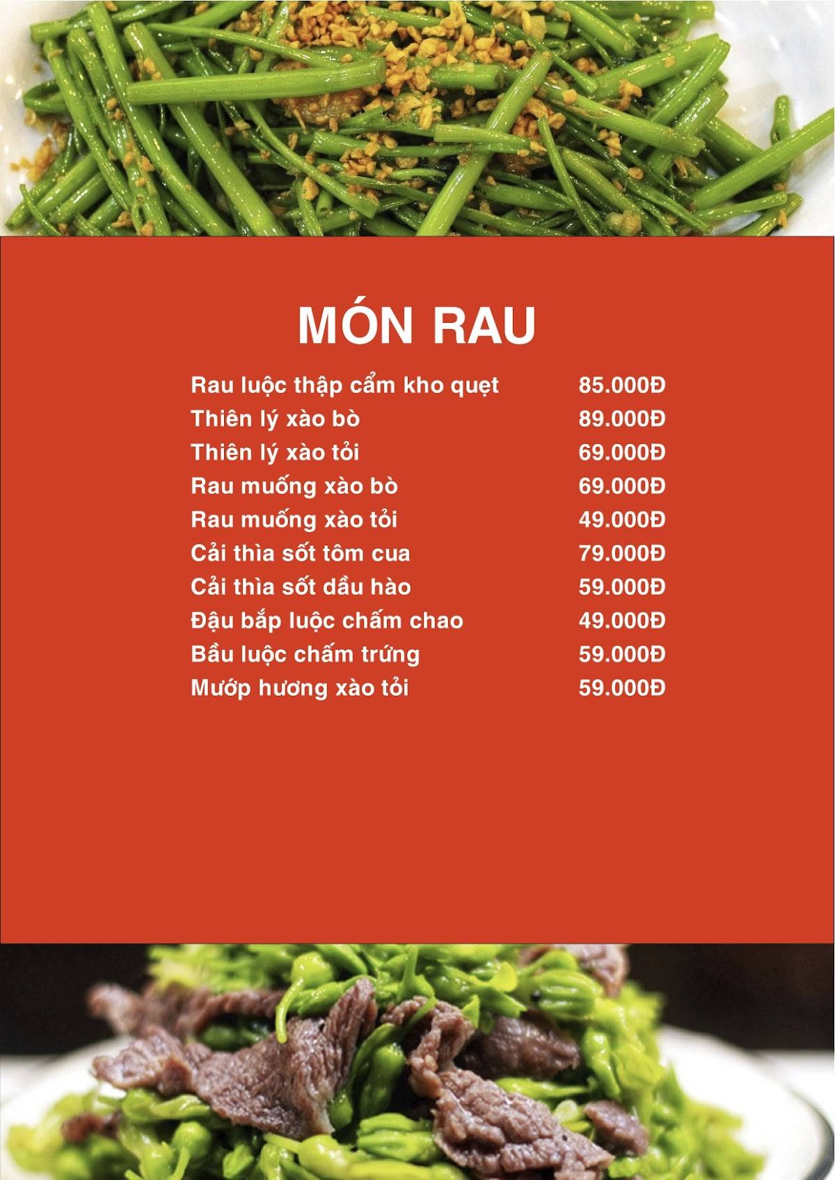 Menu at Quán Cua Hoa restaurant, Ho Chi Minh City