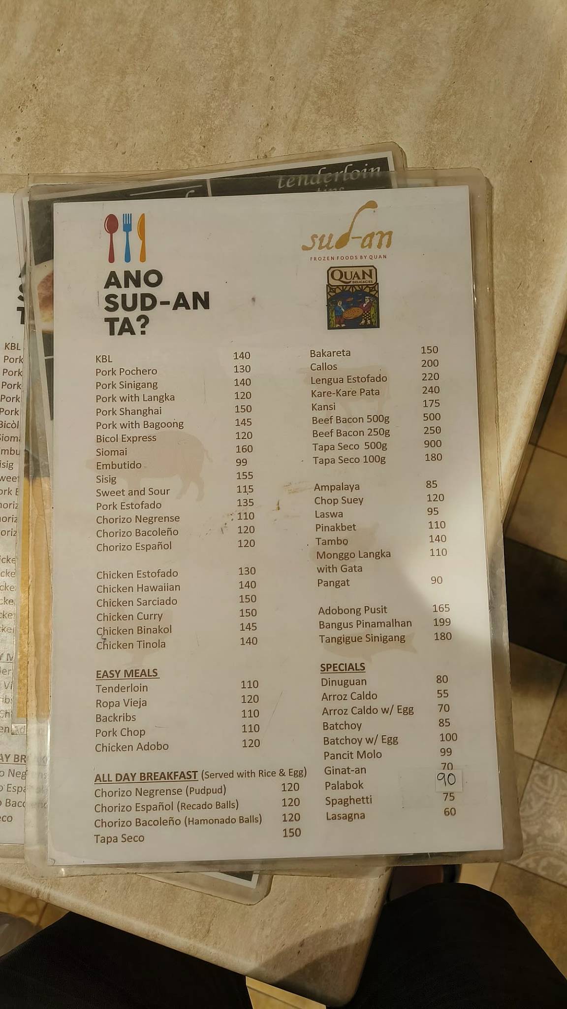 Carta del restaurante Quan Native Delicacies, Bacolod