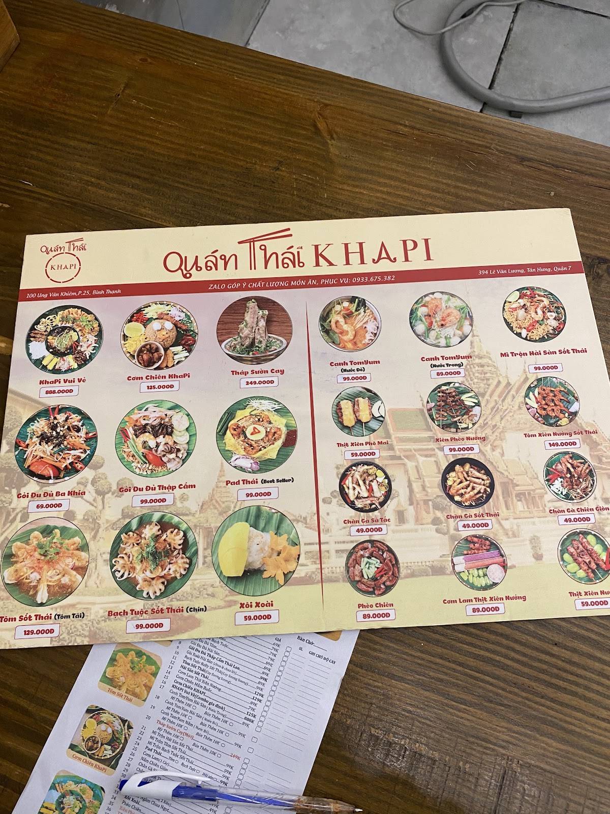 Menu at Quán Thái Khapi - 394 Lê Văn Lương restaurant, Ho Chi Minh City