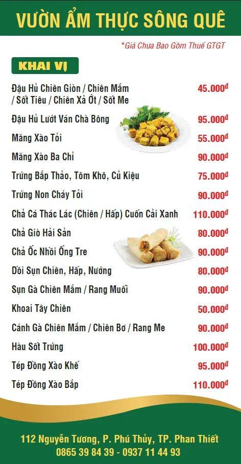 Menu at Quán nhậu Sân Vườn Sông Quê restaurant, Phan Thiet