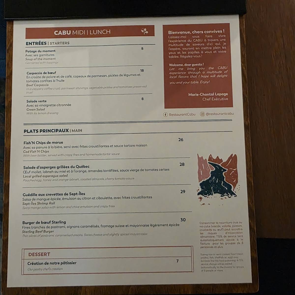 Menu at CABU - Boire et manger pub & bar, Québec City