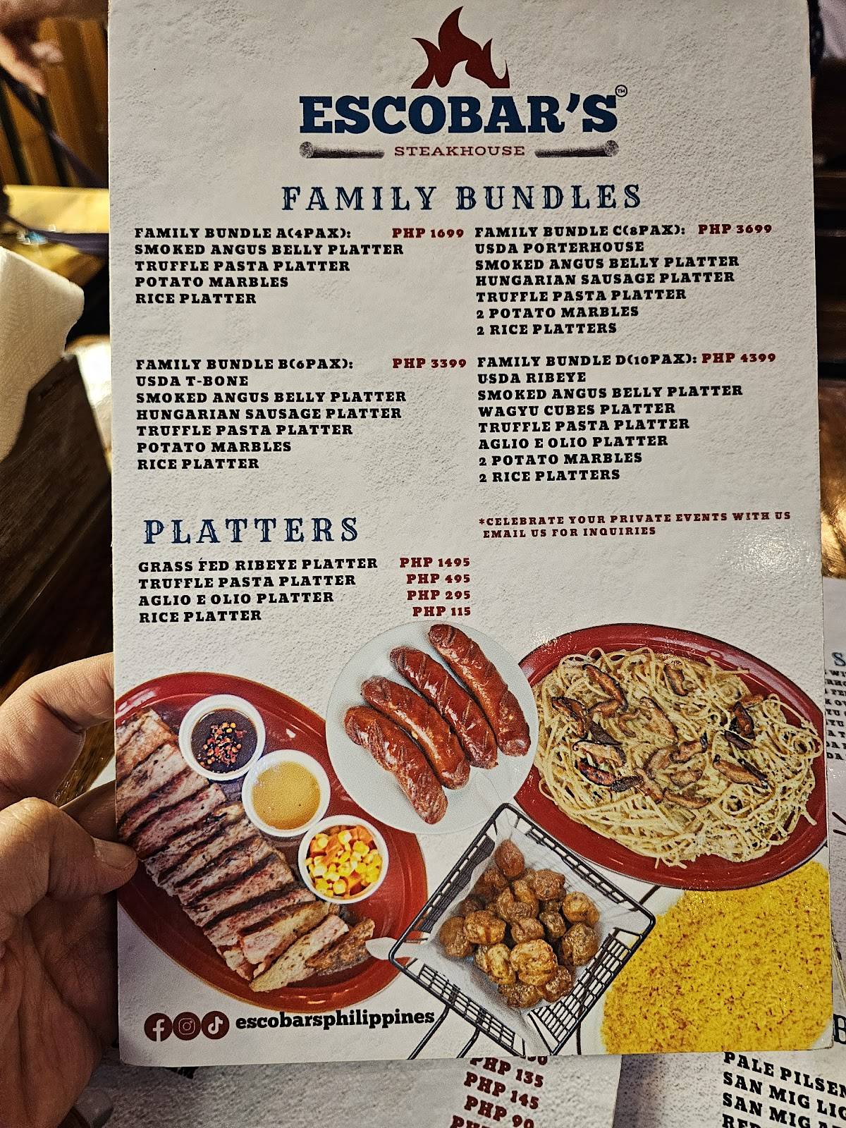 Menu at Escobar's Steakhouse, Quezon City, South Triangle