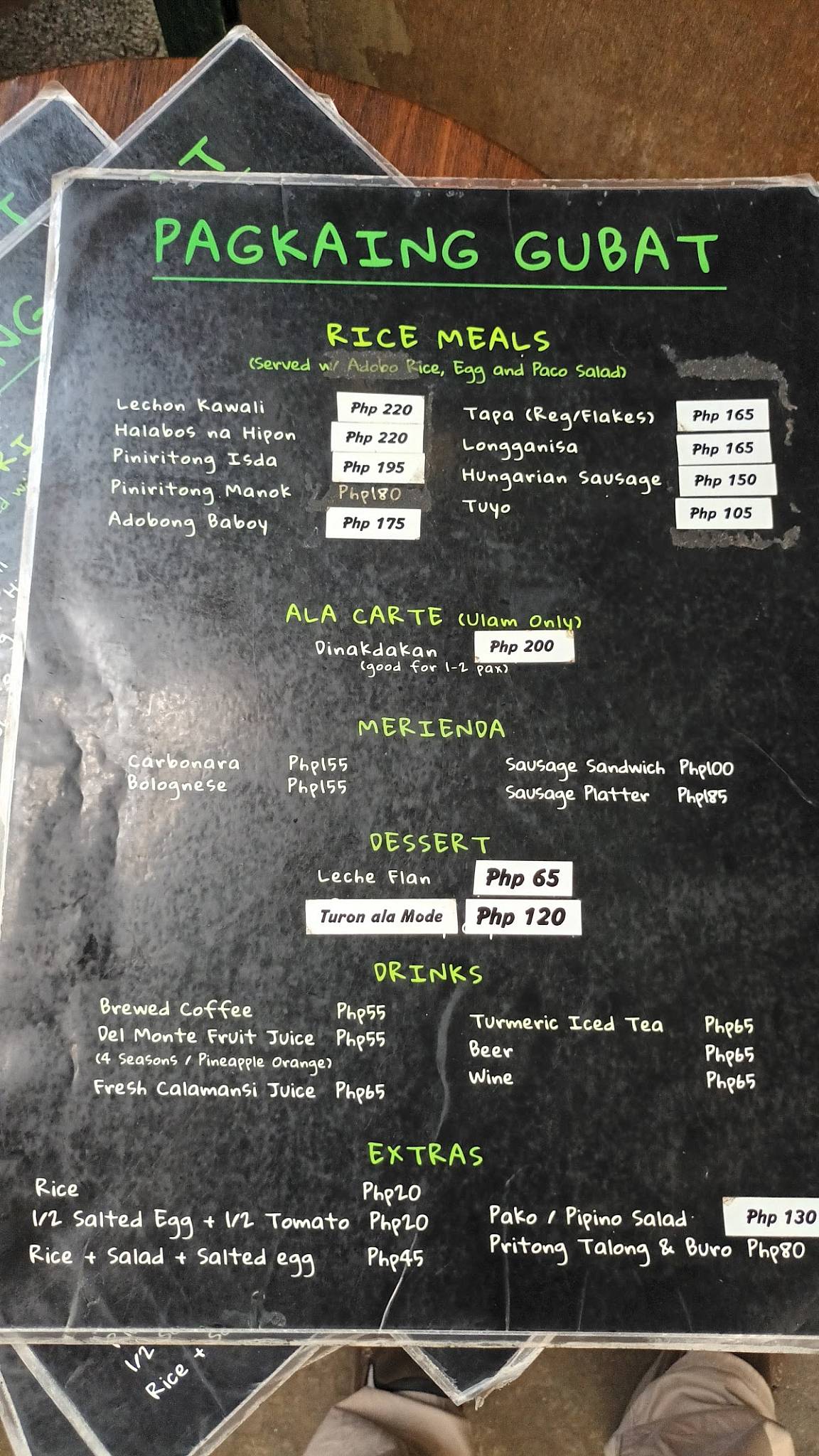 Menu at Gubat QC restaurant, Quezon City
