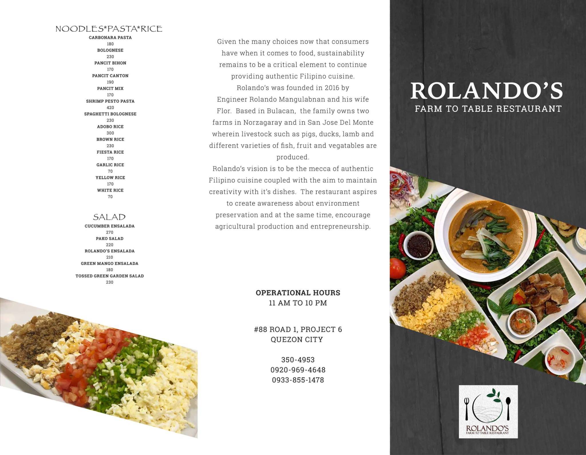 Menu at Rolando's Farm to Table Restaurant, Quezon City, Florville Building