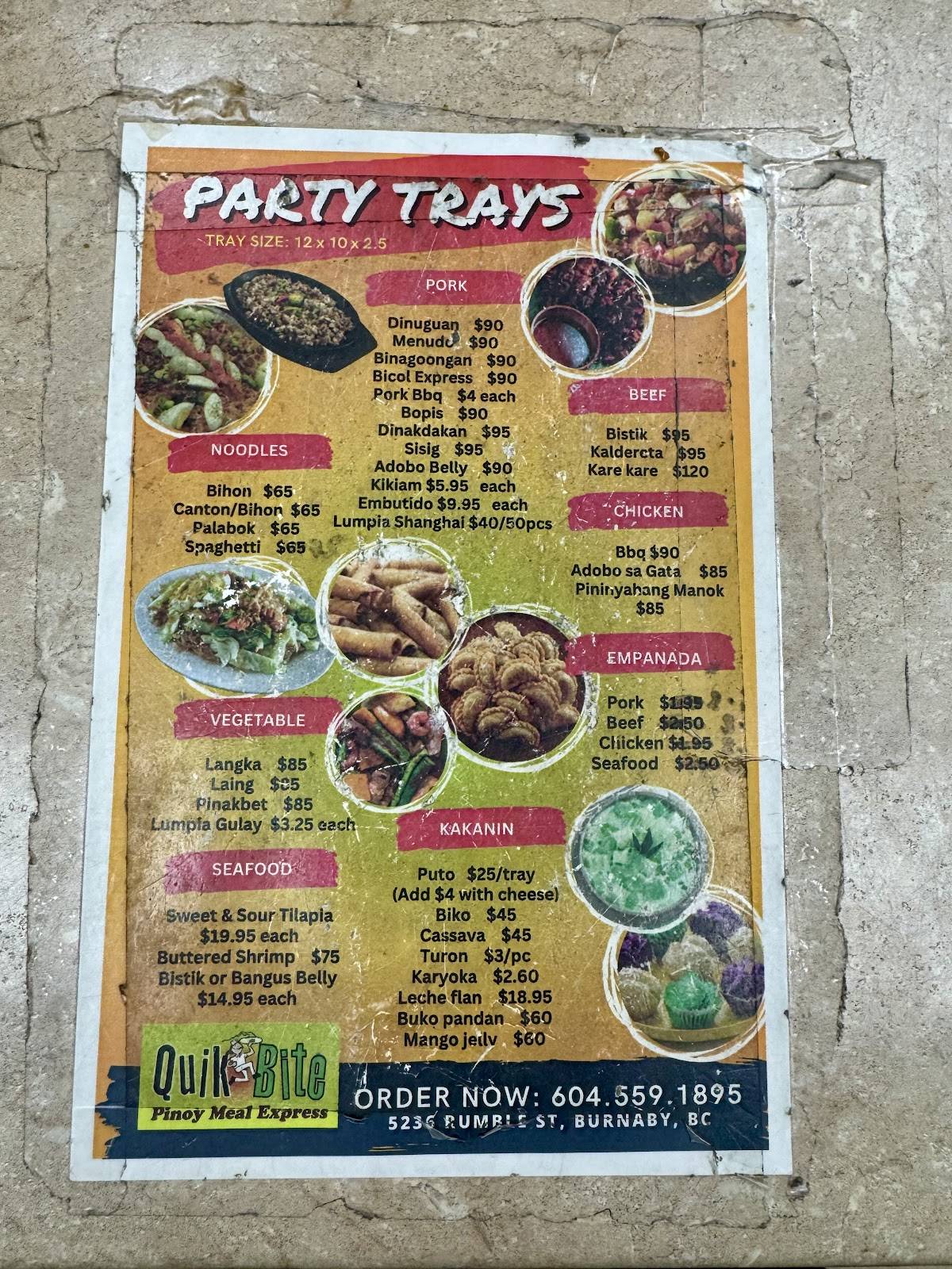 Menu at Quik Bite restaurant, Burnaby, Rumble St