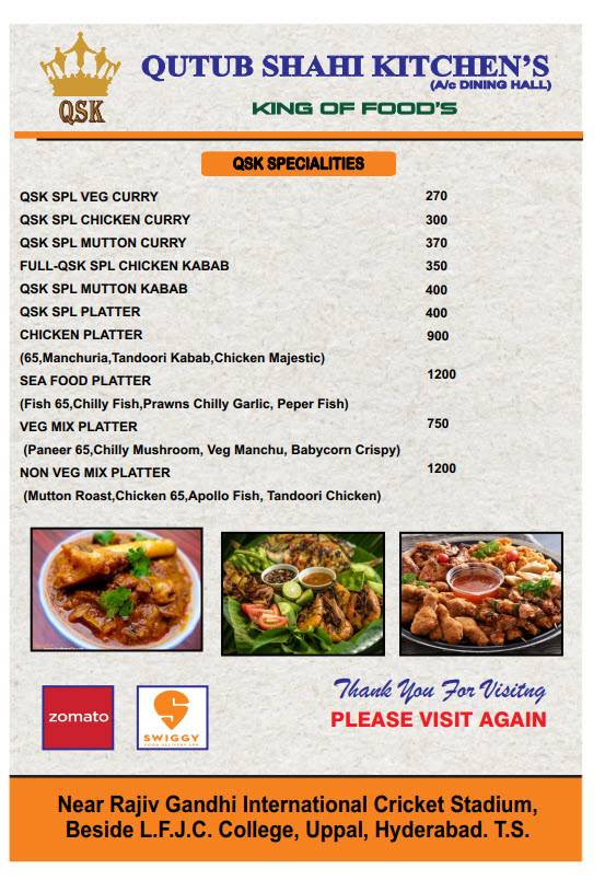 Menu at Qutub Shahi Kitchen's Family Restaurant, Hyderabad