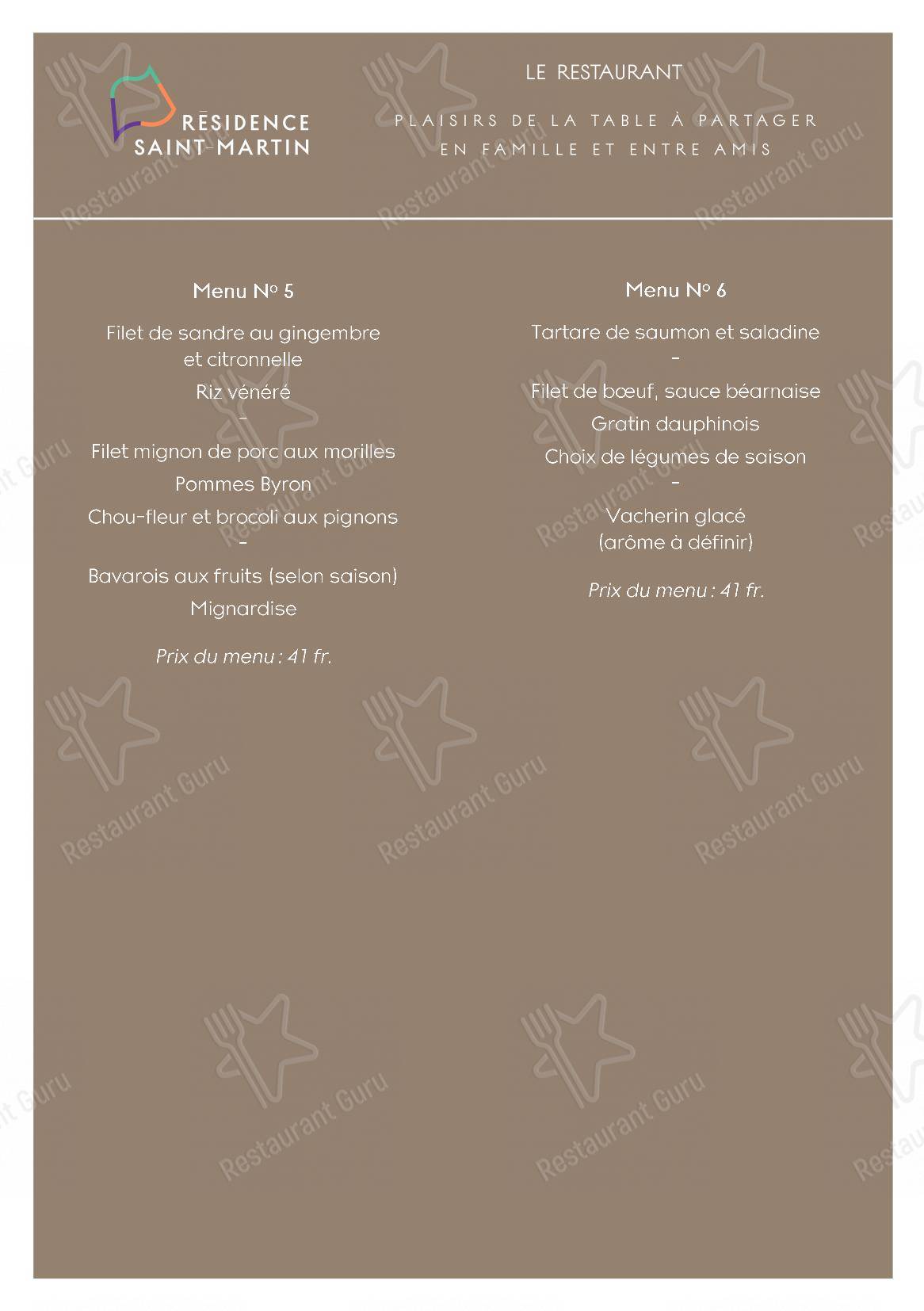 Menu at Résidence St-Martin, Cottens