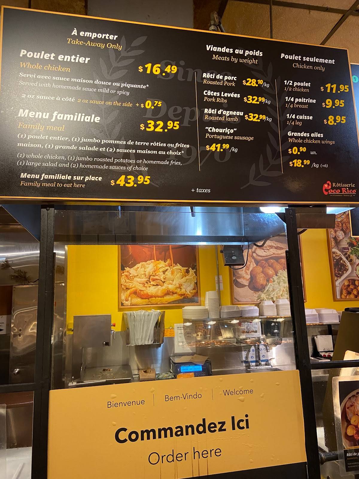 Menu au Rôtisserie Coco Rico restaurant, Montréal