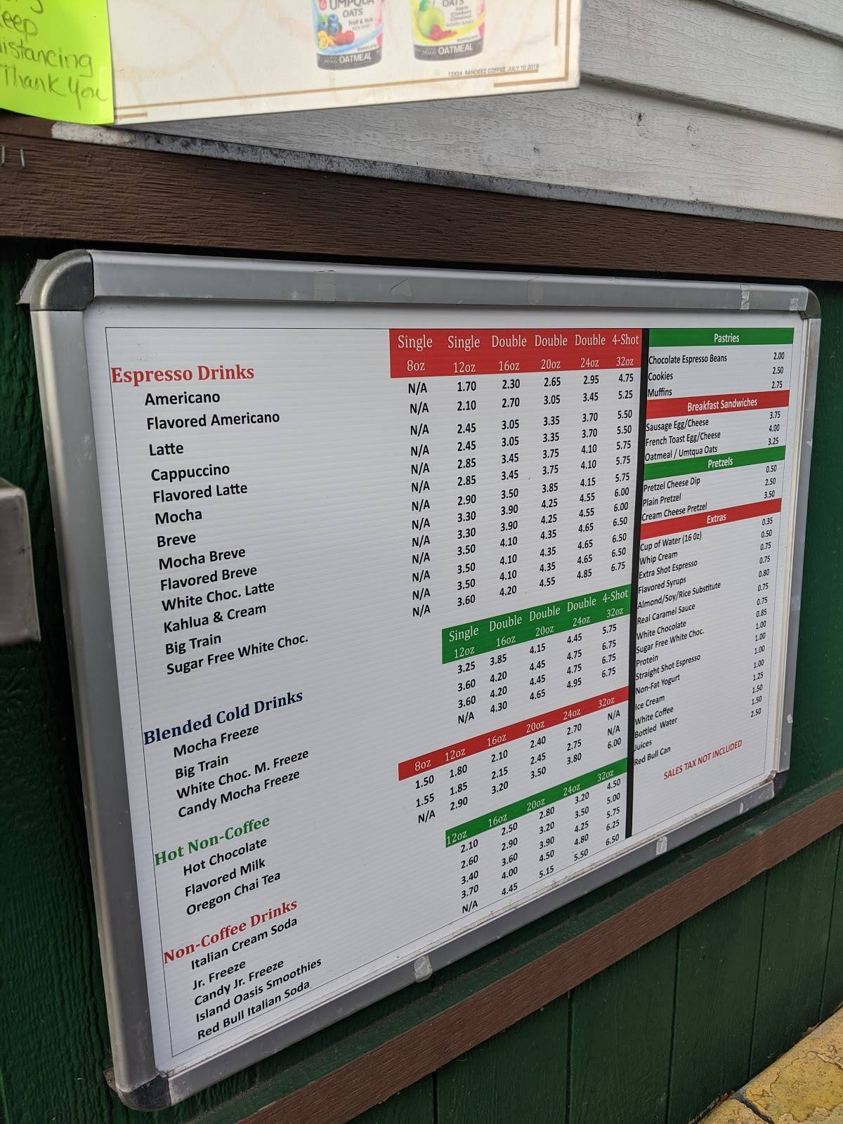 Menu at RANDEEZ COFFEE, Lacey