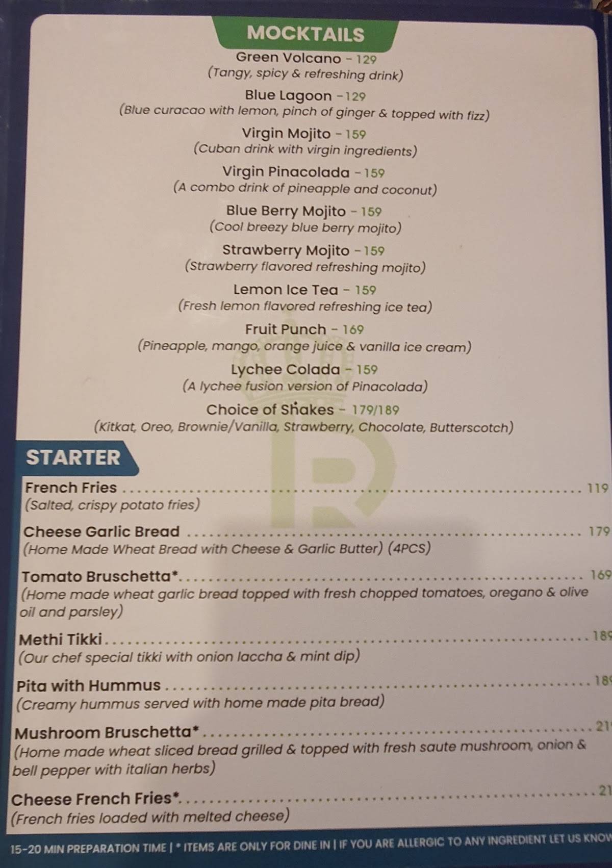 Menu at RD'S Infusion Global Veg Kitchen Fine Dining Restaurant, Vadodara