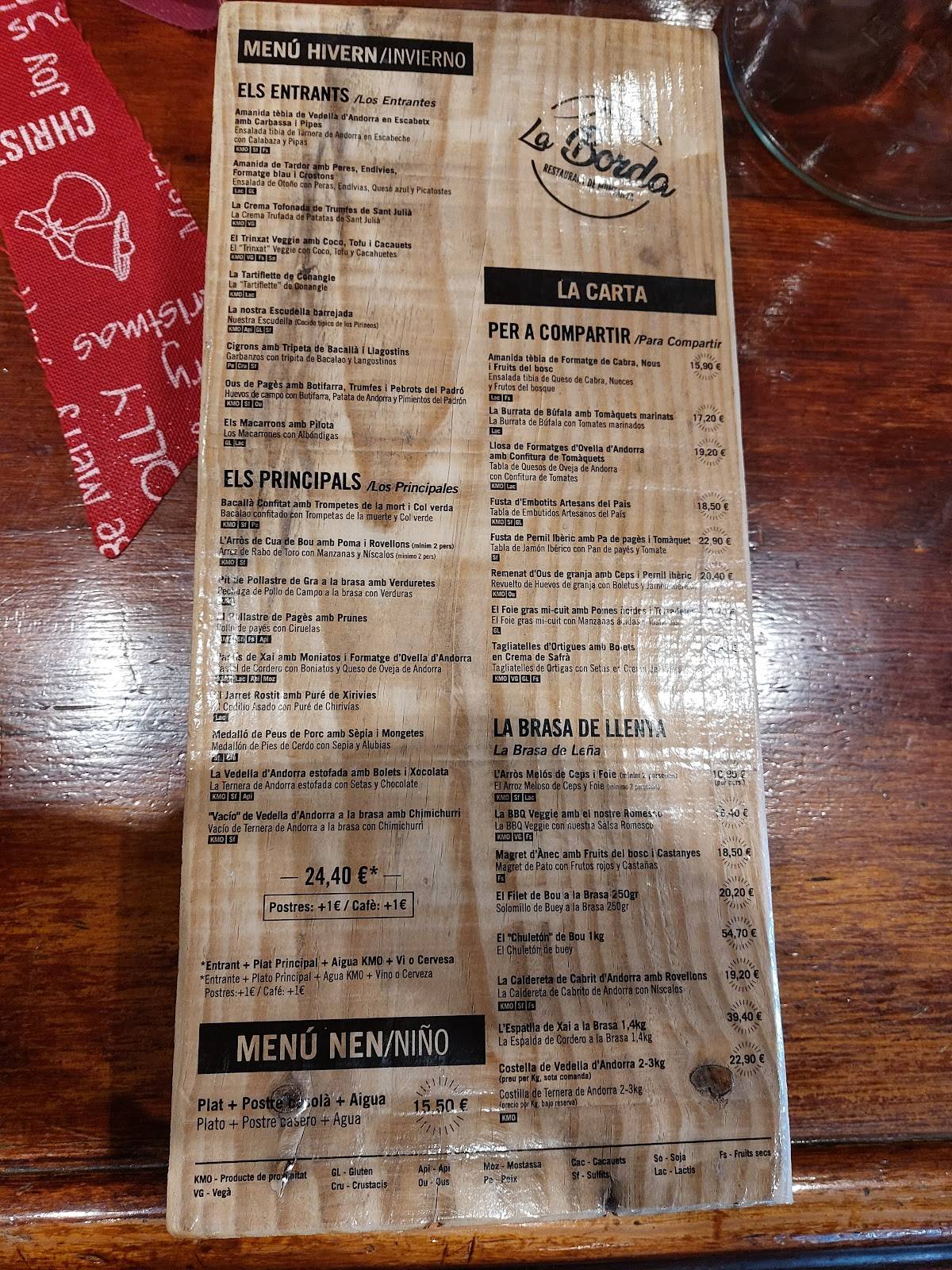 Carta de RESTAURANT BORDA DEL TREMAT, Encamp