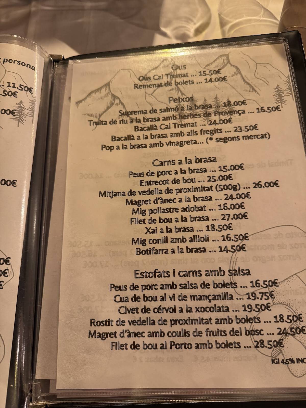 Carta de RESTAURANT BORDA DEL TREMAT, Encamp