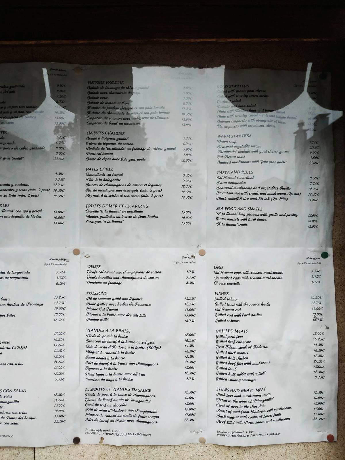 Carta de RESTAURANT BORDA DEL TREMAT, Encamp