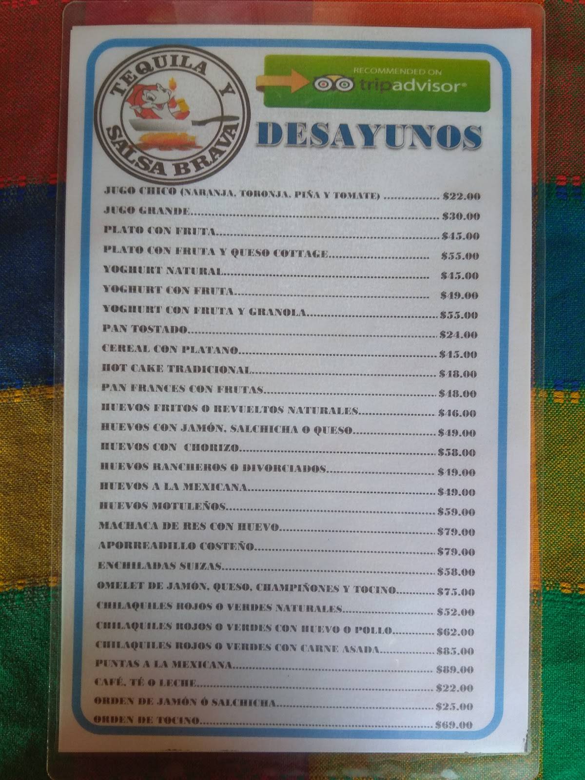 Menu at RESTAURANTE BAR TEQUILA Y SALSA BRAVA, Zihuatanejo