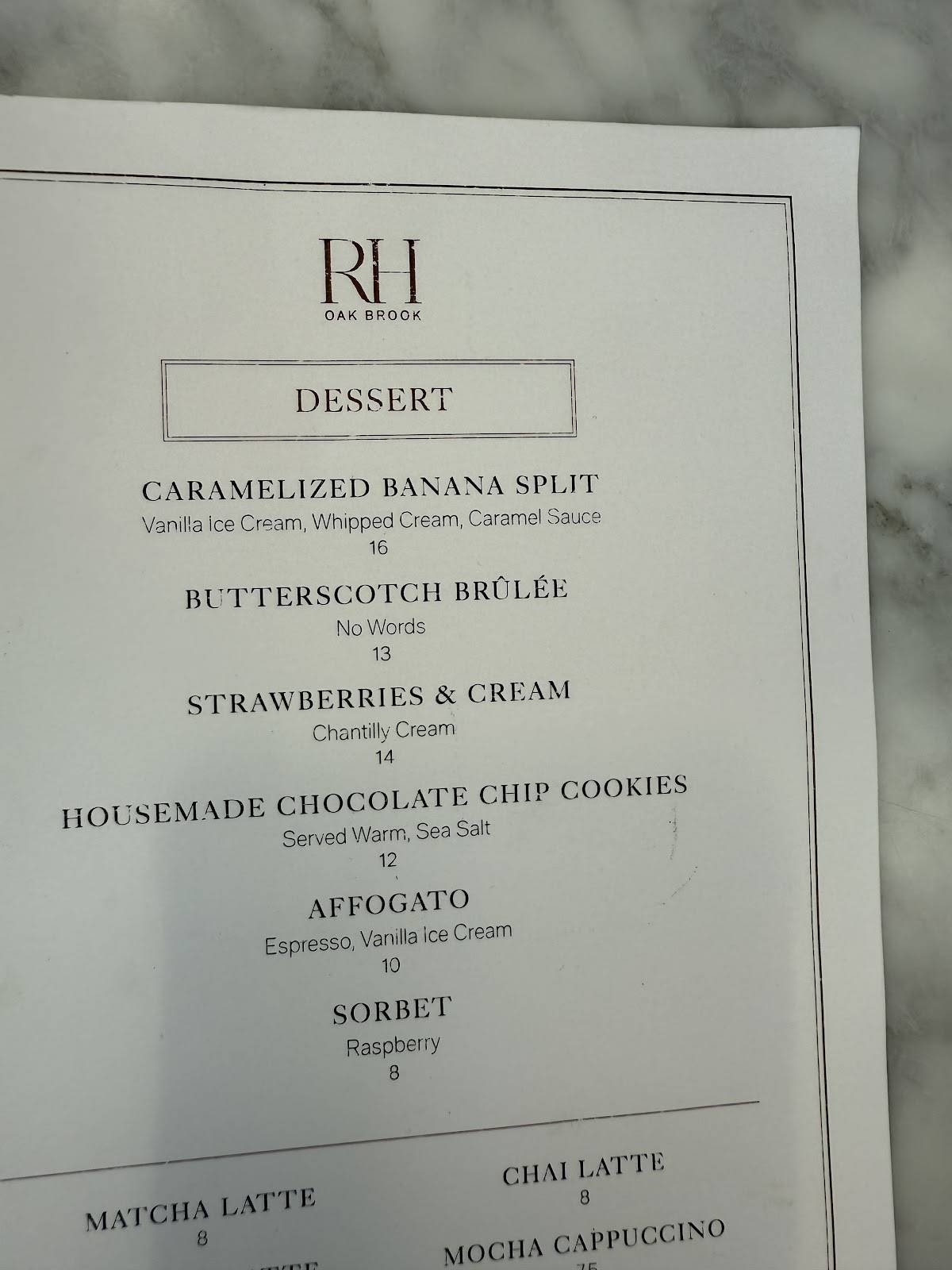 Menu at RH Rooftop Restaurant at RH Oak Brook, Oak Brook