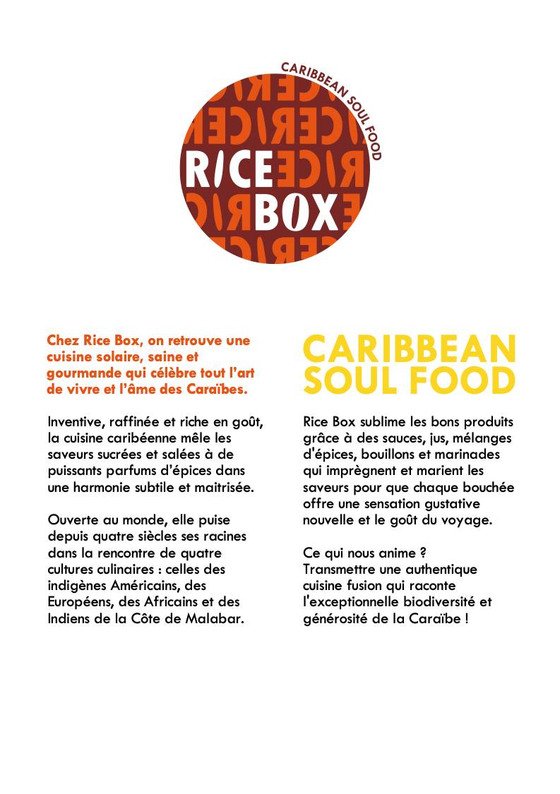 Menu at RICE BOX caribbean soul food restaurant, Paris