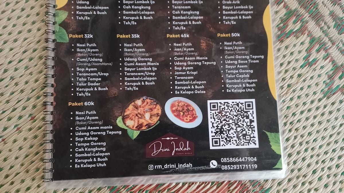 Menu at RM DRINI INDAH restaurant, Indonesia