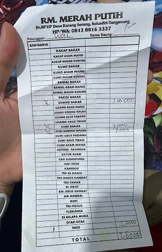 Carta del restaurante RM. Merah Putih, Karang Serang, XHC6+RPG