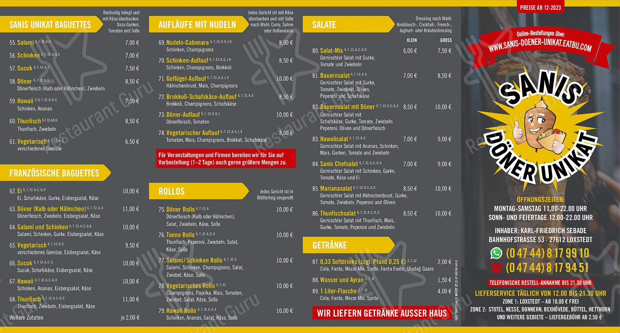 Speisekarte von Sanis Döner Unikat - Loxstedt restaurant, Loxstedt