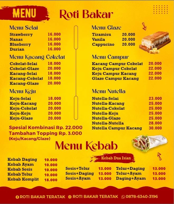 Menu at ROTI BAKAR TERATAK, Indonesia, Jl. Pariwisata Aik Bukaq