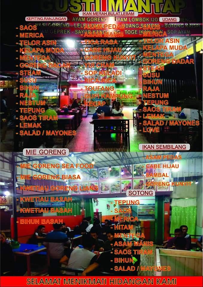 Menu at RUMAH MAKAN GUSTI MANTAP" restaurant, Tanjung Pinang, WF57+VPP