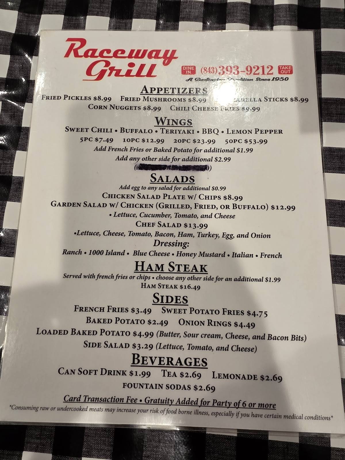 Menu at Raceway Grill pub & bar, Darlington
