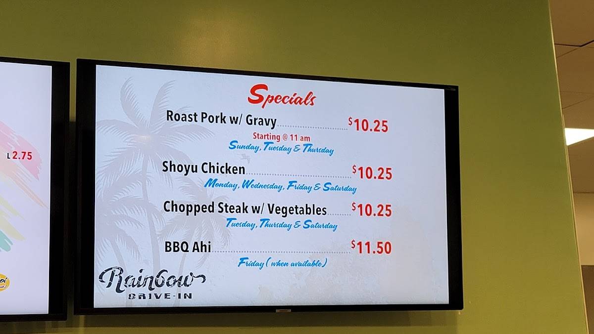 Menu at Rainbow Drive-In Waipahu BBQ, Waipahu