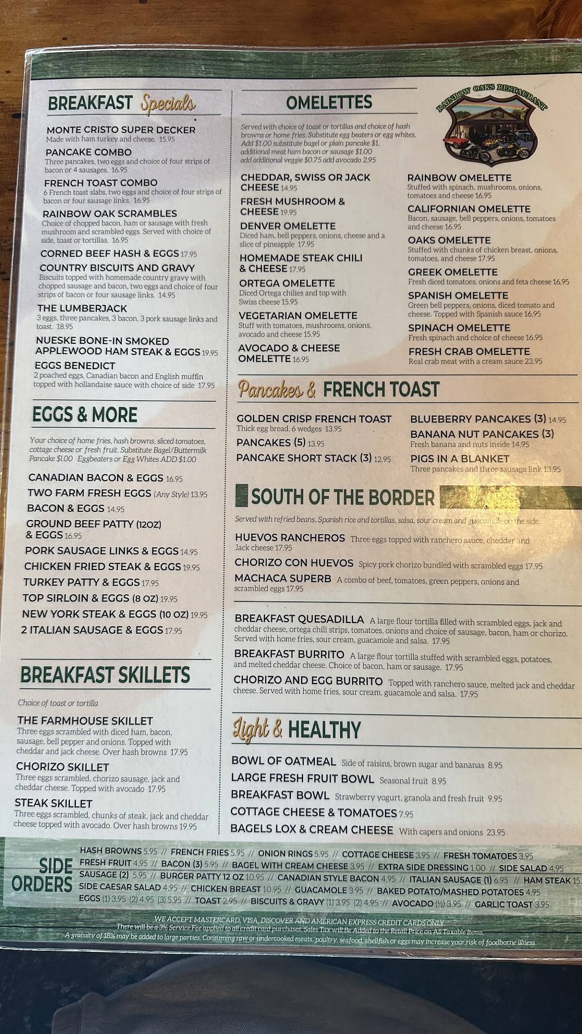 Menu at Rainbow Oaks Restaurant, Fallbrook