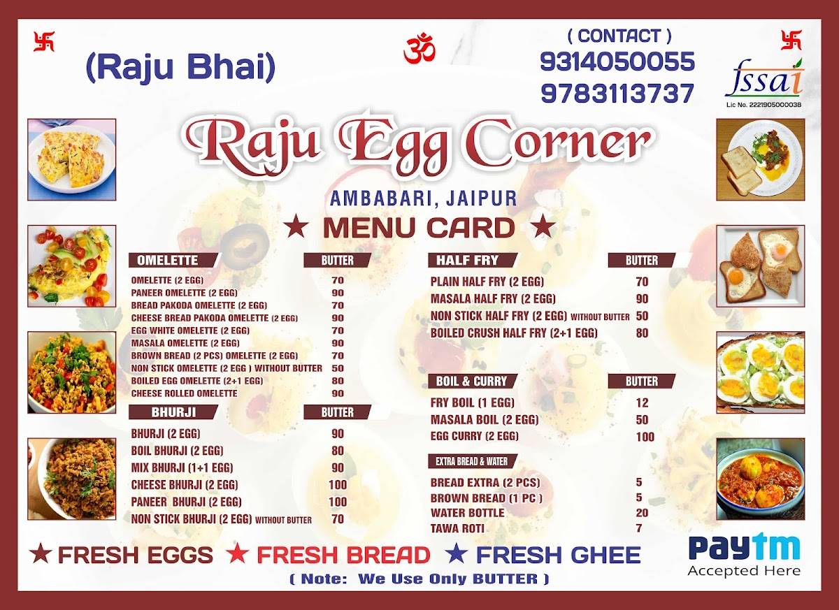 Menu at Raju Egg Corner, Jaipur