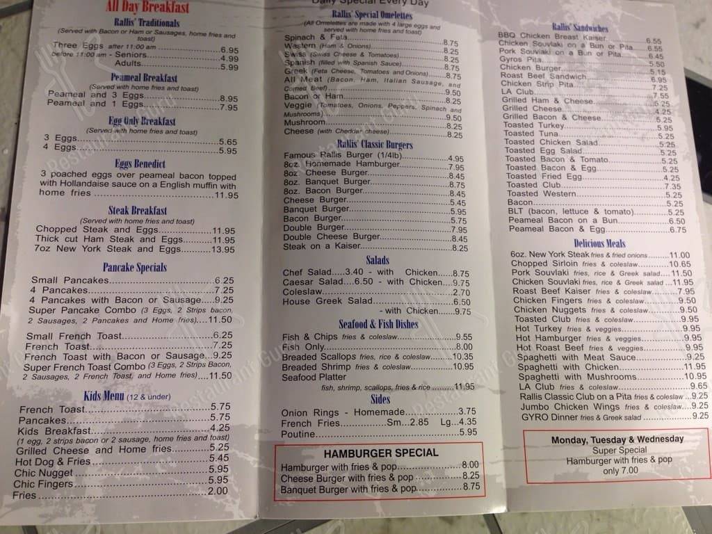 Menu at Rallis Burger Family Restaurant, Bridgenorth