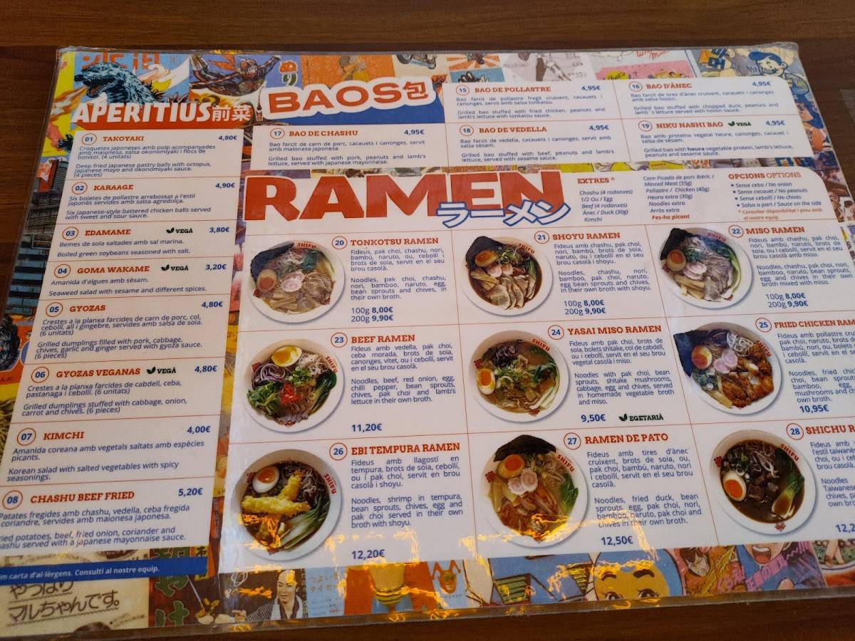 Carta del restaurante Ramen Shifu, Reus