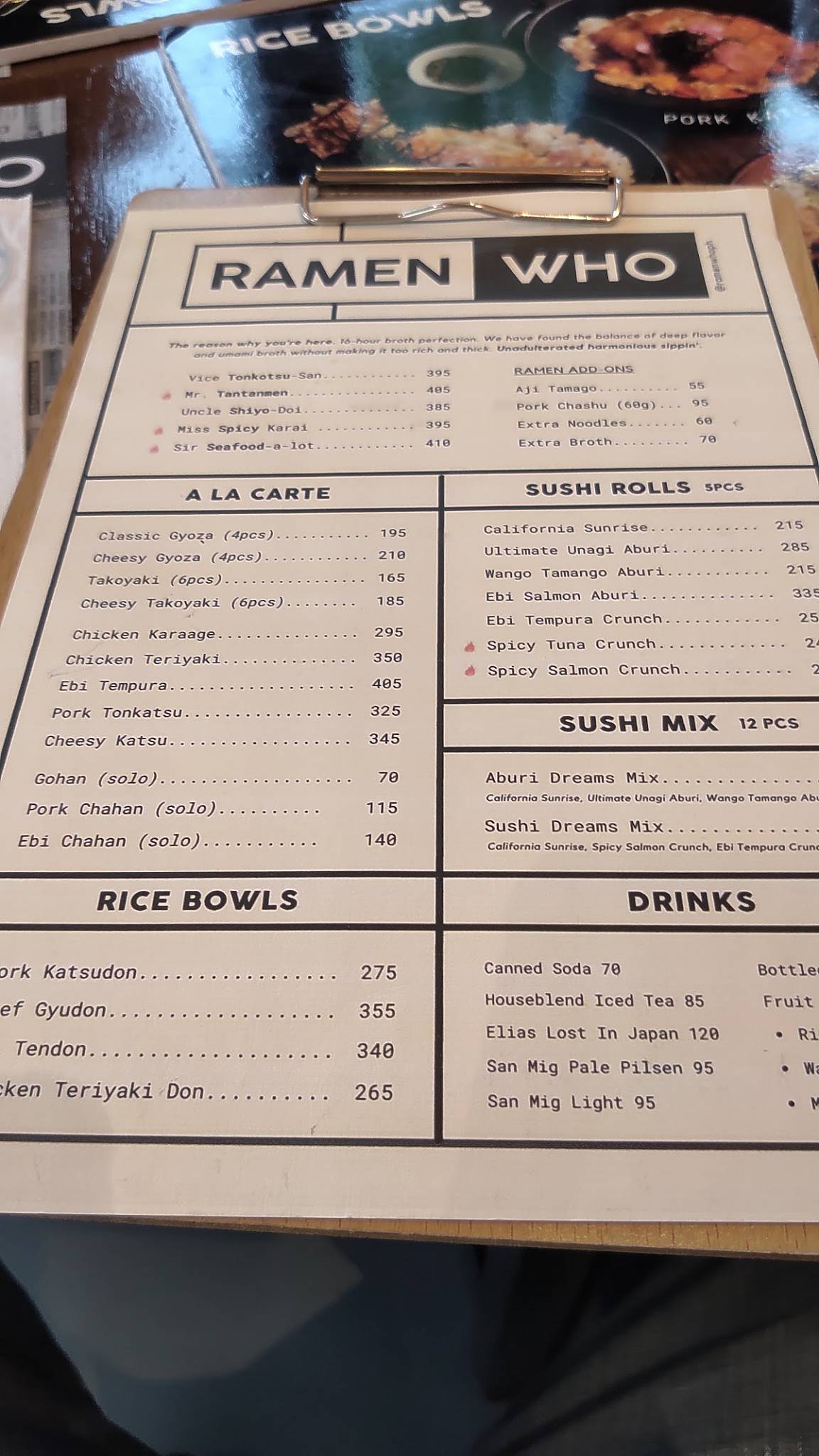 Menu at Ramen Who restaurant, Lipa