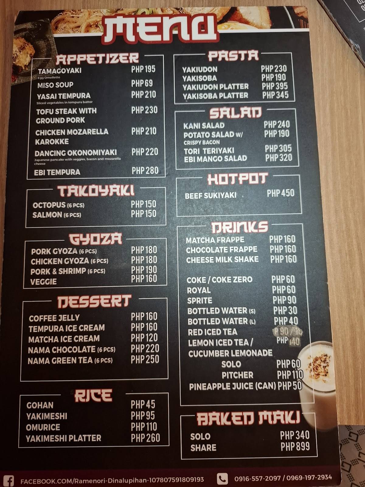 Menu at Ramenori99 Japanese Izakaya restaurant, City of Balanga