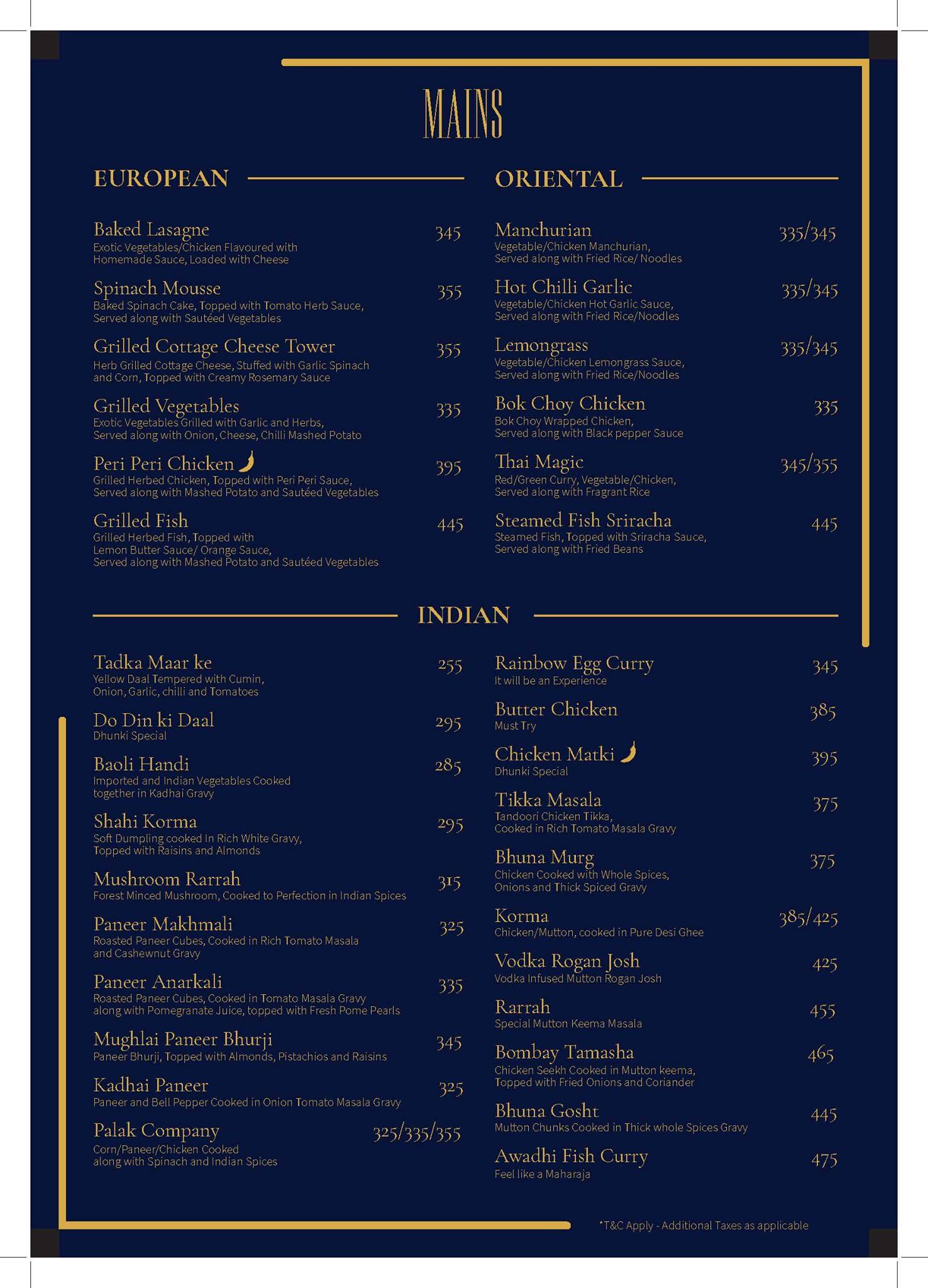 Menu at Dhunki, Ranchi