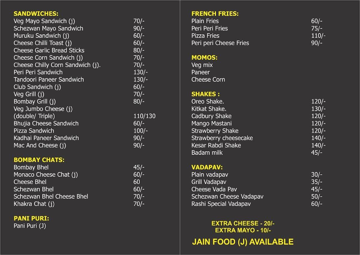 Menu at Rashi Sandwich corner, Coimbatore, 84