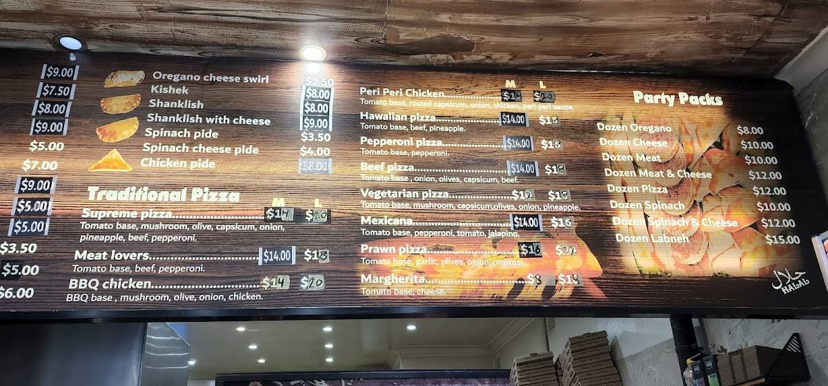 Menu at Rawda Bakery, Smithfield