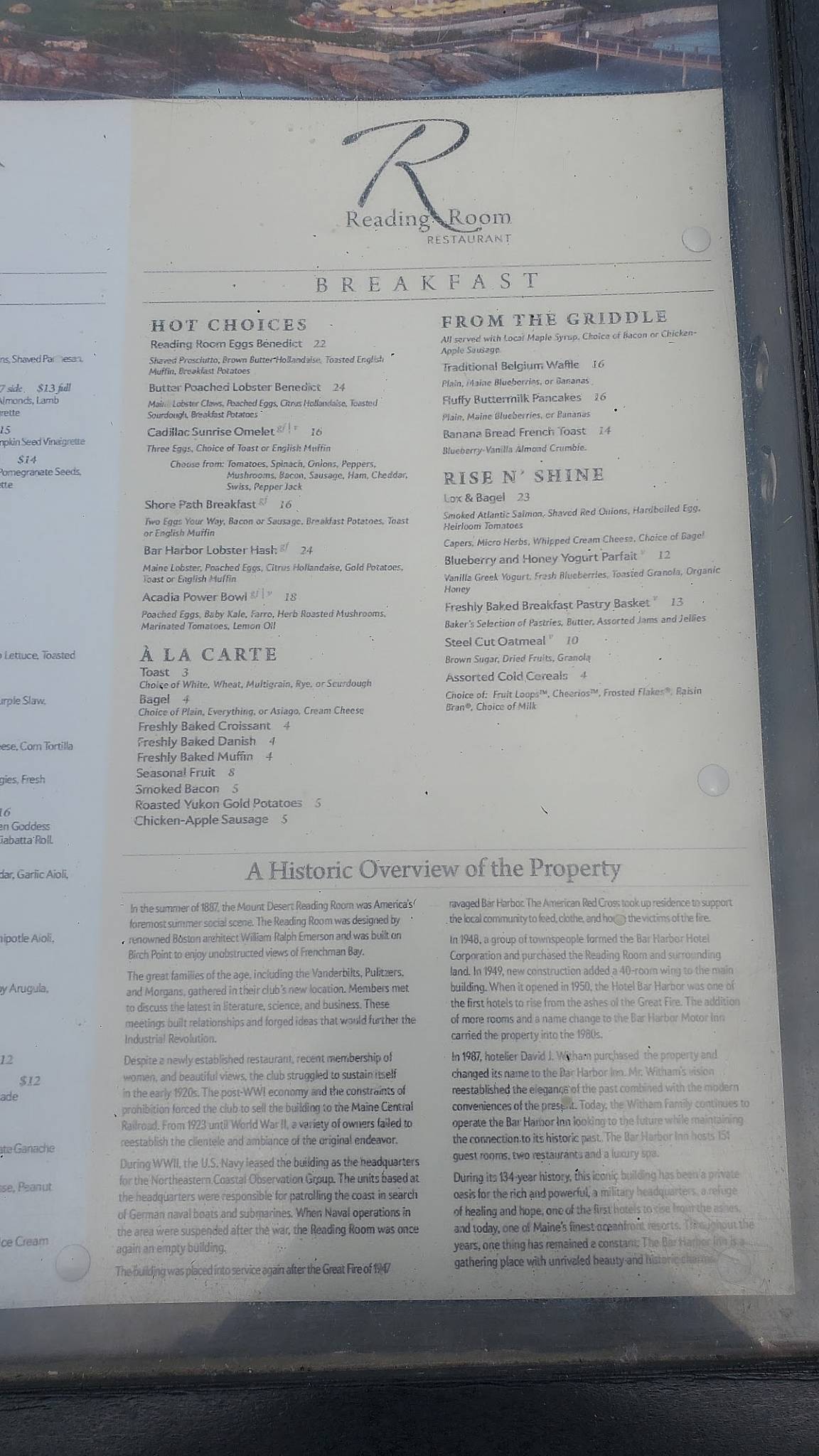 Menu at Reading Room Restaurant, Bar Harbor