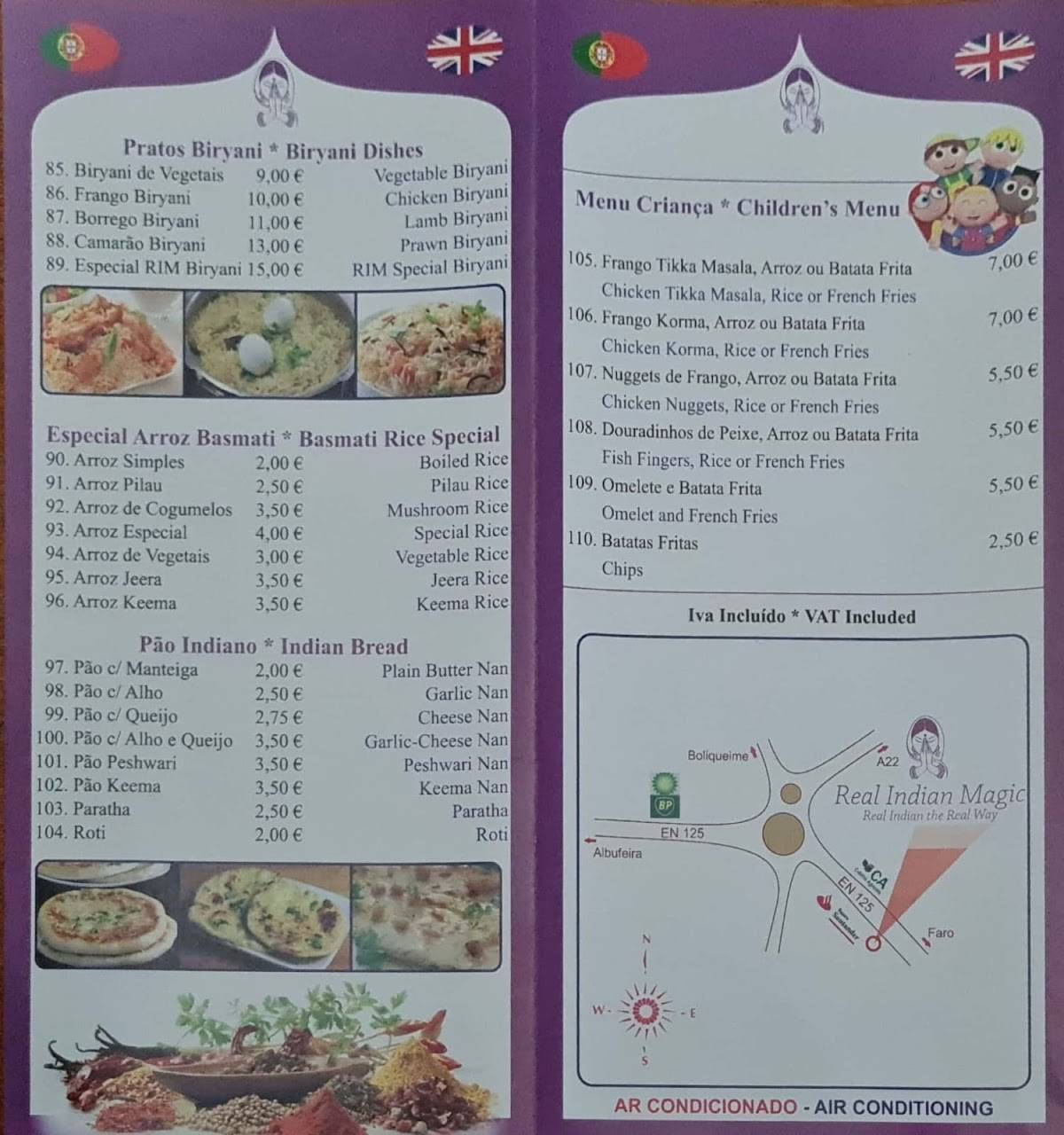 Menu at Real Indian Magic restaurant, Boliqueime, Estrada Nacional