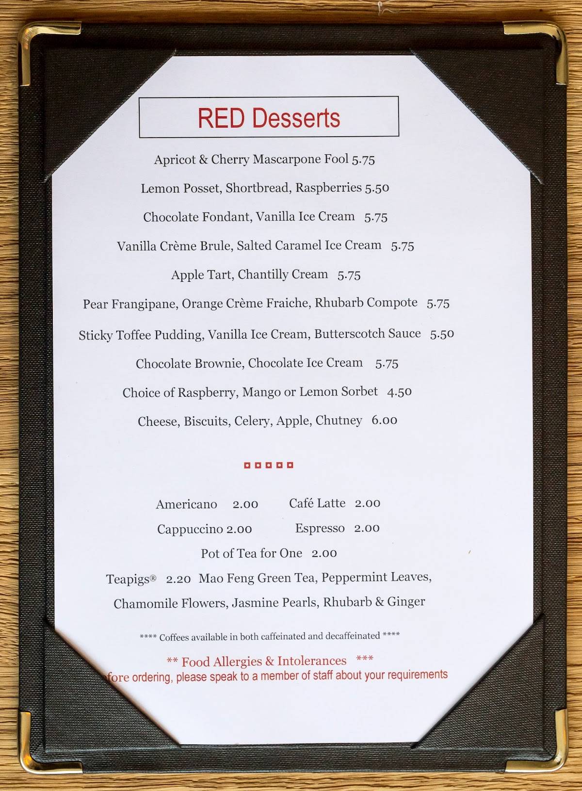 Menu at Red Bar & Lounge, Dorking