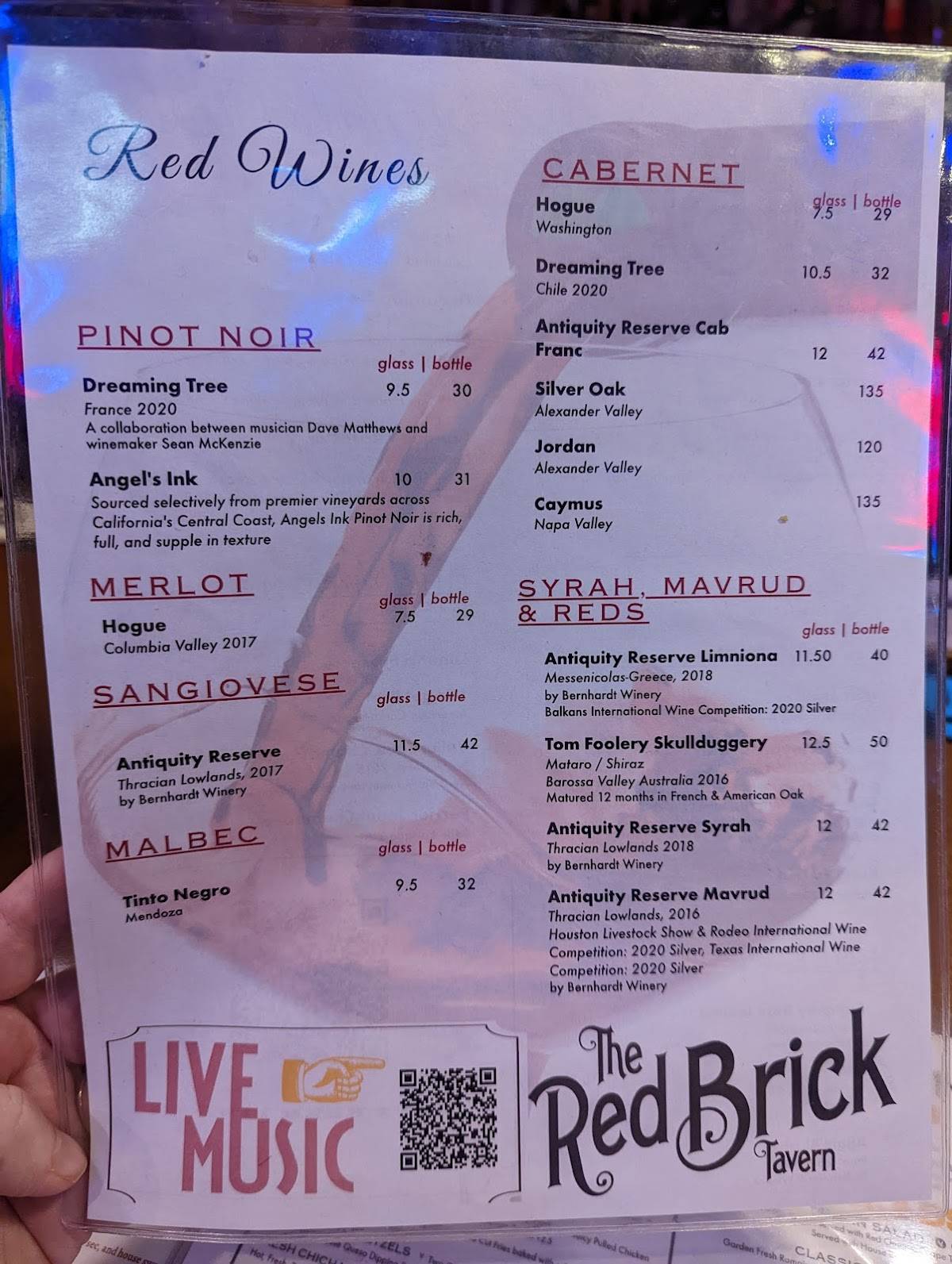 Menu at Red Brick Tavern restaurant, Conroe, 119 Simonton St